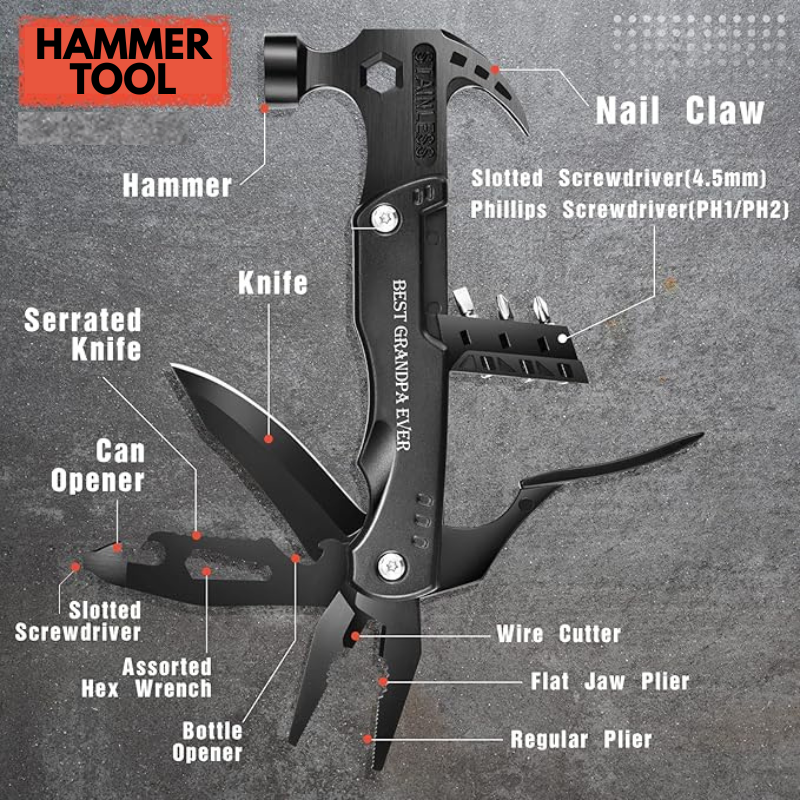 14 in 1 Stainless Steel Multifunctional Hammer Tool – LeloMart